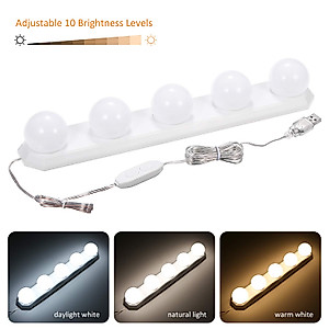 Tomshine LED Vanity Lights for Mirror 5 Bulbs 3 Color Modes Brightness Dimmable 4W USB Power Makeup Cosmetic Table Dressing Light for Bathroom Dressing Room Christmas Gift