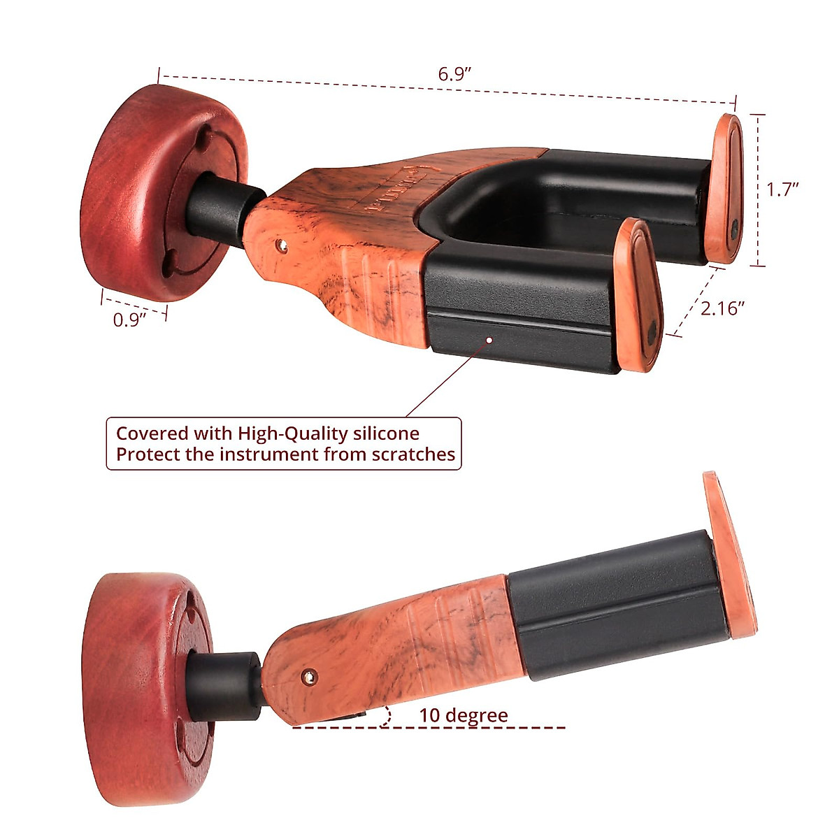 Guitar Hanger Wall Mount Hook with Auto Lock Safe for All Guitars Bass Cello Mandolins