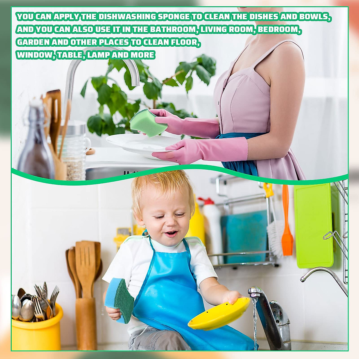 Zubebe 100 Pcs Cleaning Sponge Dual Sided Scrub Sponge Non Scratch Kitchen Sponge for Sink Dishwashing, 4 Colors