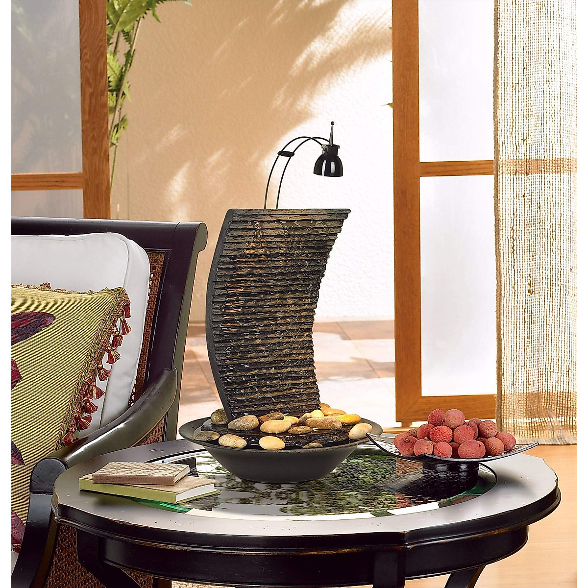 Water Ripple Japanese Zen Indoor Tabletop Fountain 17 1/4" High with Light Waterfalls Meditation Decor for Table Desk-Top Home Office Bedroom House Living Room Relaxation - John Timberland