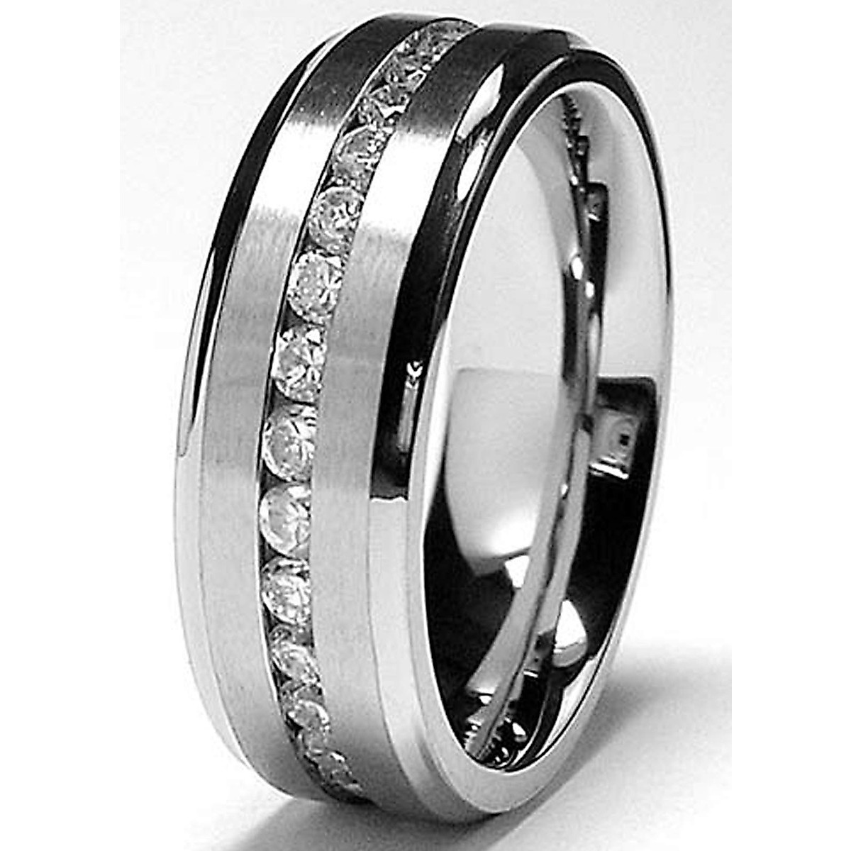 Metal Masters 7MM Men's Eternity Titanium Ring Wedding Band with Cubic Zirconia CZ Size 9.5