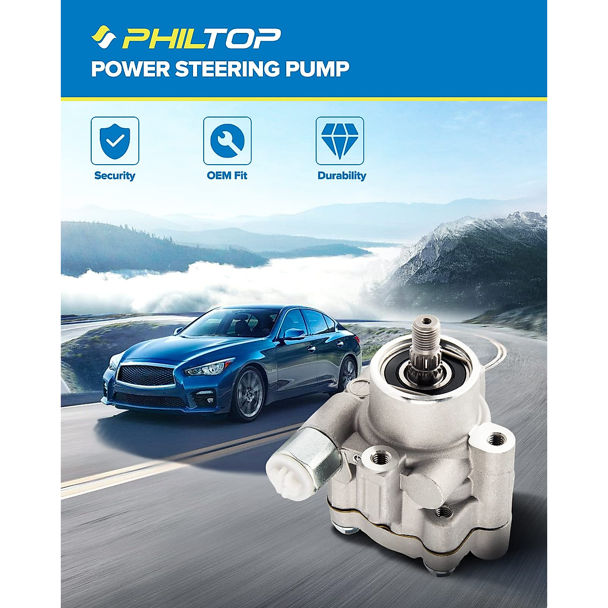 PHILTOP 21-5419 Power Steering Pump OE Fit For TSX 2006-2008, RSX 2002-2006, Element 2006-2011, CR-V 2002-2002, Accord 2006-2007 2.4L, CR-V 2005-2011, Power Assist Pump 56110PNBA01, 56110PNBA03