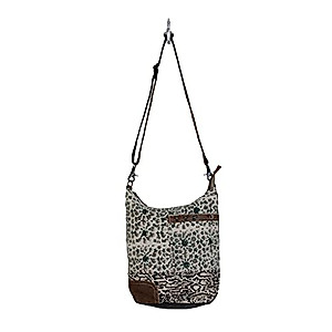 Myra Bag Unconventionally Etched Shoulder Bag Upcycled Cotton & Cowhide Leather S-2862