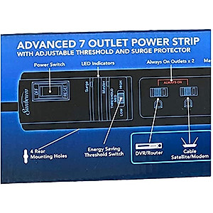 pot (Pack 5) Sunbeam Advance 7 Outlet Power Strip, 15A Power Strips with Surge Protection Cord, Power Outlet Extender with Adjustable Threshold