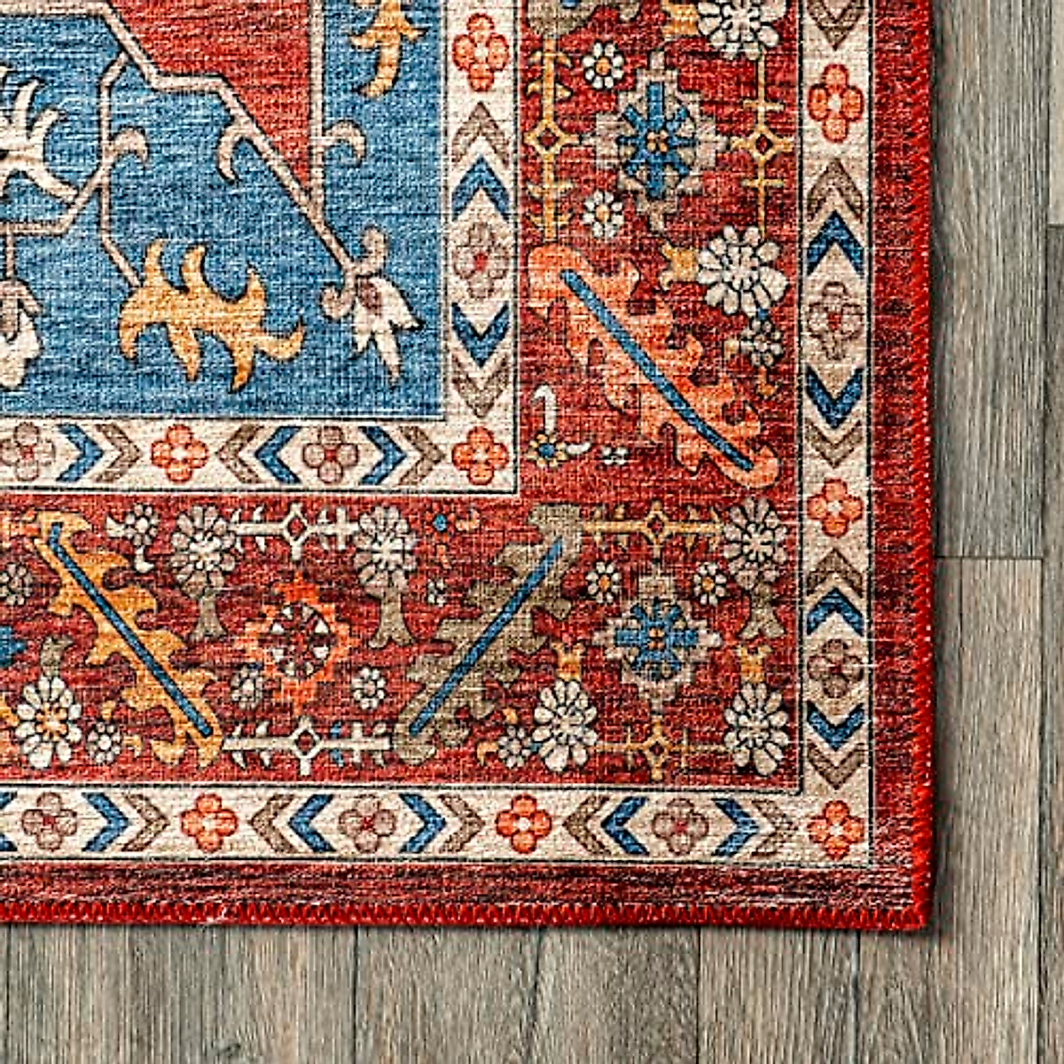 nuLOOM Hera Medallion Stain-Resistant Machine Washable Area Rug, 5x8, Blue