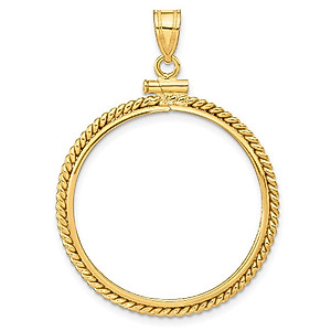 Gold Coin Pendant Mounting - 27mm Coin Size - Twist Rope Frame Design - 14K Yellow Gold - Screw Top with Bail
