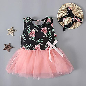 azrian Toddler Baby Girls Tutu Tulle Dress Sleeveless Round Neck Floral Print Bow Lace Mesh Dresses Summer Children Clothes