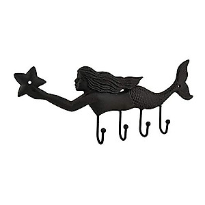 Zeckos Swimming Starfish Mermaid Cast Iron Wall Hook