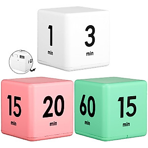 3 Pieces Cube Timers Gravity Sensor Flip Timer Egg Timer Kids Timer Workout Timer Study Timer and Game Timer for Time Management, 1, 3, 5, 10 Minutes and 15, 20, 30, 60 Minutes (White, Green, Pink)
