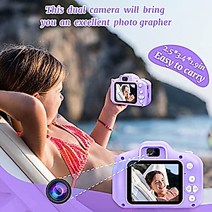 OZMI Upgrade Kids Selfie Camera, Christmas Birthday Gifts for Girls Age 3-9, HD Digital Video Cameras for Toddler, Portable Toy for 3 4 5 6 7 8 9 Year Old Girl with 32GB SD Card - Purple