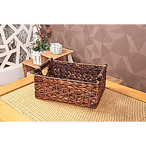 Storage Basket made by Water Hyacinth with Wood Handles, Arts and Crafts. (RectangleA-Large)