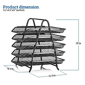 Halter Steel Mesh 5-Tier Shelf Tray Organizer for Desktop - Letter-Size - Black