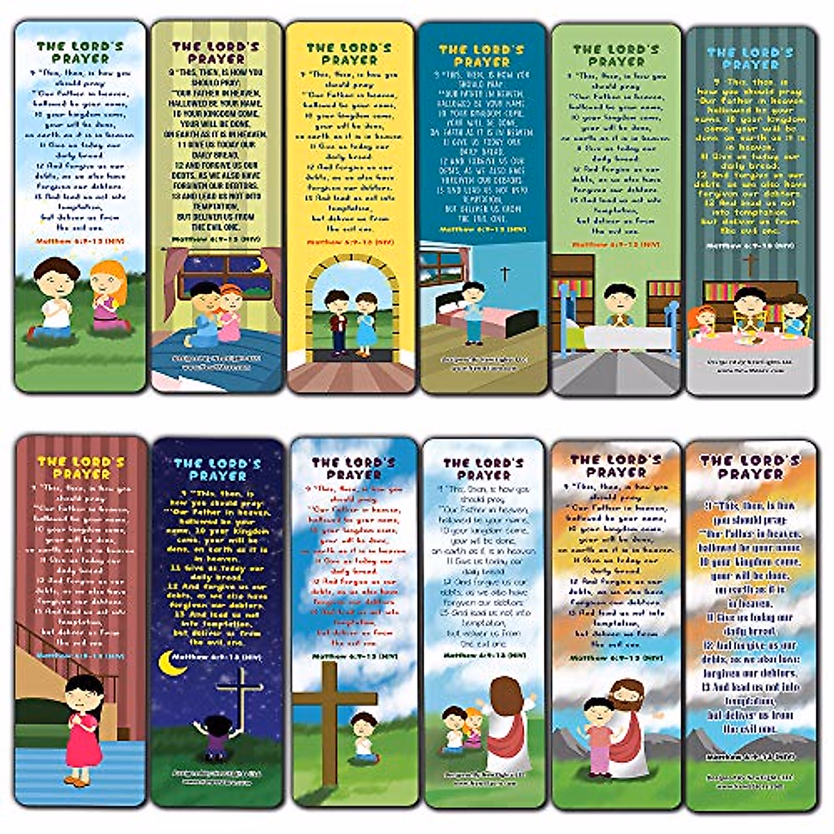 The Lord's Prayer Bible Bookmarks for Kids (12-Pack) - VBS Sunday School Easter Baptism Thanksgiving Christmas Rewards Encouragement Gift