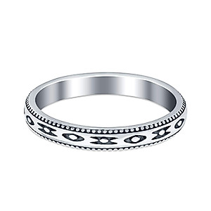 Blue Apple Co. Sterling Silver Size-4 Aztec Band Wedding Ring Round 925 Sterling Silver