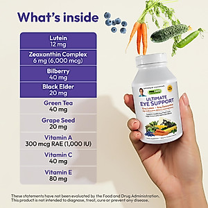 ANDREW LESSMAN Ultimate Eye Support 360 Softgels - 12mg Lutein, 6mg Zeaxanthin, Bilberry, Key Nutrients to Support Eye Health and Promote Healthy Vision. No Additives. Easy to Swallow Softgels