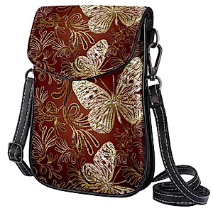 Small Crossbody Bags Butterfly and Floral Embroidery Pattern Leather Cell Phone Purse Wallet for Women Teen Girl