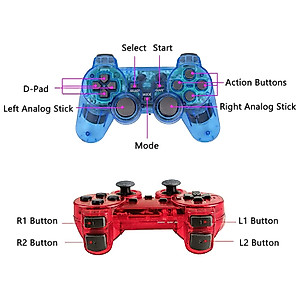 NATGLOW Wireless Controller for PS2, 2.4G Double Shock Game Controller Remote 2 Pack 1