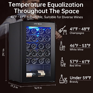 Garvee Wine Fridge 24 Bottle, Wine Cooler Refrigerator with 40~61°F Digital Temperature Control, Freestanding Wine Cellar for Red White Wine, Champagne, Beer with Blue Interior Light