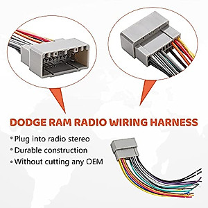 NuIth 70-6502 Car Radio Wiring Harness w/Antenna Adapter Connector Select for 2002-2007 Dodge Ram, 2003-2007 Jeep, 2000-2007 Chrysler Aftermarket Install Stereo Cable Antenna Plug