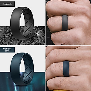 Egnaro Silicone Ring Men, Inner Arc Ergonomic Breathable Design Mens Rubber Wedding Band, 7 Rings / 4 Rings / 1 Ring Engagement Bands Promise Anniversary Rings, Suitable for Sports, Workout, Gym
