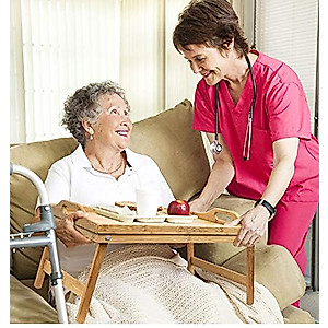 Lawei 2 Pack Bamboo Foldable Breakfast Table, Bed Tray Table with Legs, Serving Tray with Handles, Portable Food Table for Serving Breakfast in Bed, Laptop Desk Snack Tray for Eating, Reading, Working