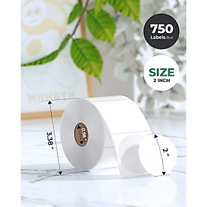MUNBYN 2Inch Circle Thermal Sticker Labels, Self-Adhesive Round Direct Thermal Labels, Multi-Purpose Roll Thermal Stickers for Business-750 Labels/1 Roll