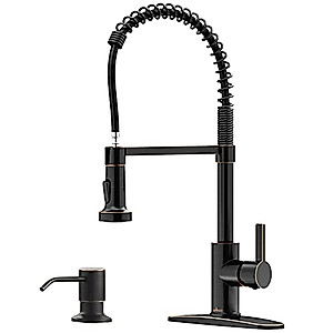 APPASO 18” Tall Kitchen Faucet with Pull Down Sprayer Oil Rubbed Bronze - Commercial High Arc Tall Modern Single Handle Spring Put Out Kitchen Sink Faucet with with Soap Dispenser