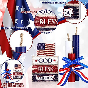 5 Pieces July 4th Patriotic Tiered Tray Decor Independence Day Wood Signs Tiered Tray Decor 4th of July Patriotic Mini Wood Book Stack Farmhouse Rustic God Bless America Decorations