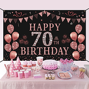 Trgowaul 70th Birthday Decorations for Women - Rose Gold 70th Birthday Banner Backdrop 5.9 X 3.6 Fts 70th Birthday Party Suppiles Photography Supplies Background Happy 70th Birthday Banner