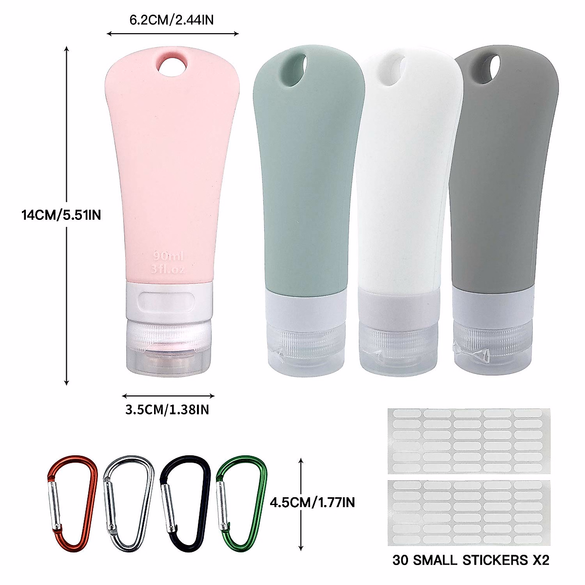 aoyeious Silicone Travel Bottles Set, Leak Proof Squeezable Portable Tubes Travel Size Toiletries Containers, Travel Tube Sets Cosmetic Toiletry Containers for Shampoo Lotion Soap- 4 Pack (3 fl. oz)