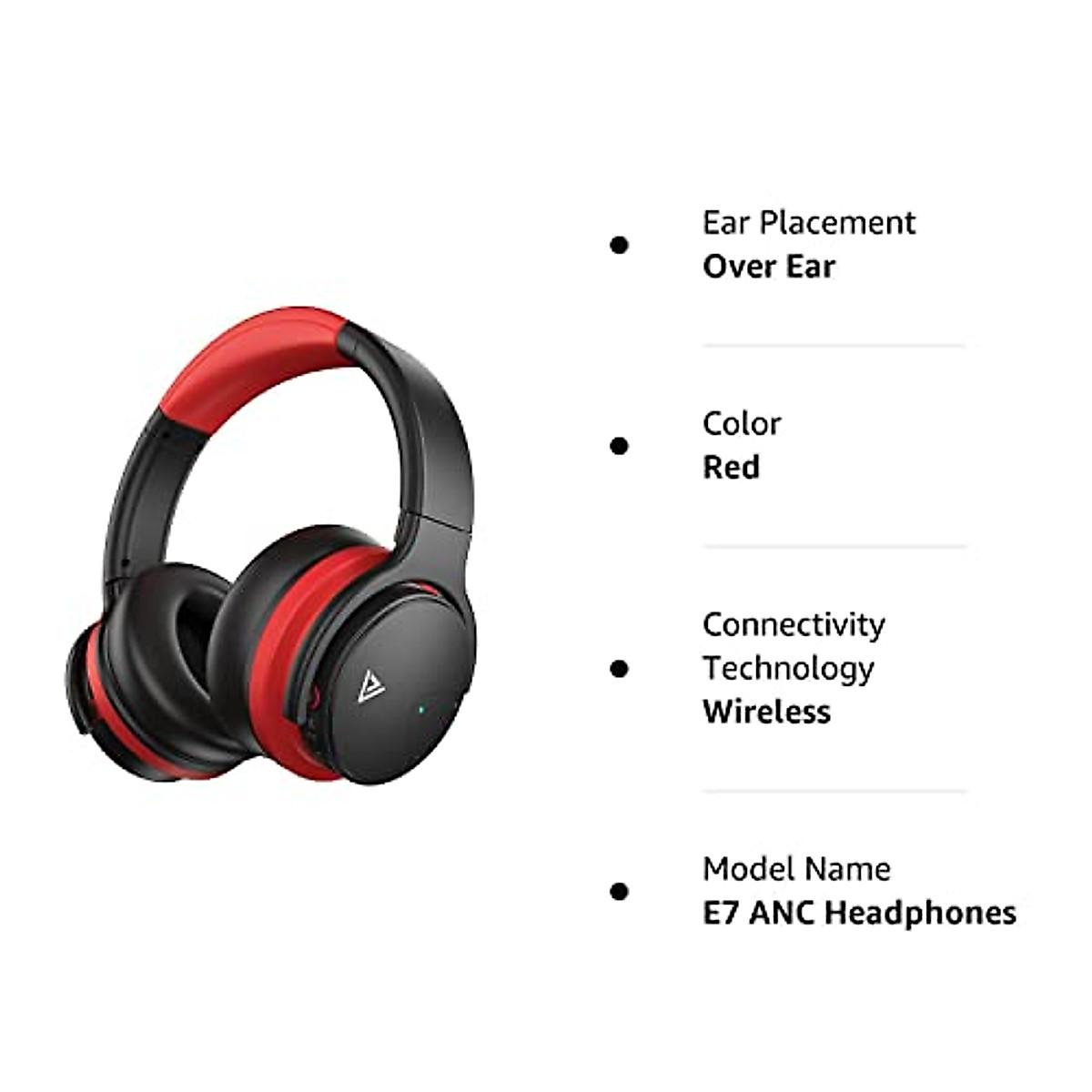 PurelySound E7 Active Noise Cancelling Headphones, Wireless Over Ear Bluetooth Headphones, 20H Playtime, Rich Deep Bass, Comfortable Memory Foam Ear Cups for Travel, Home Office - Red