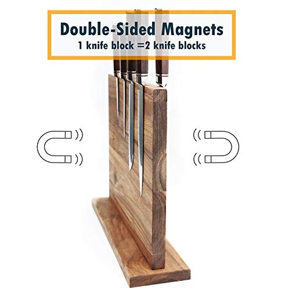 Resafy Magnetic Knife Holder Acacia Wooden Magnetic Knife Block Holder Rack Magnetic Universal Stands with Strong Enhanced Magnets Strip Kitchen Storage Cutlery Large Organizer 12 X 10