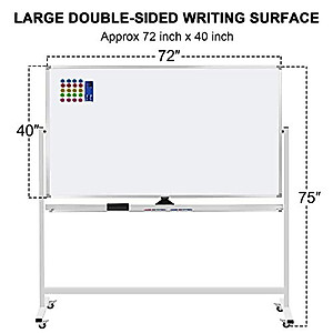 Mobile Whiteboard 72"x40" Magnetic Dry Erase White Boards on Wheels Double-Sided Large Whiteboard with Rolling Stand for Classrooms, Offices and Home