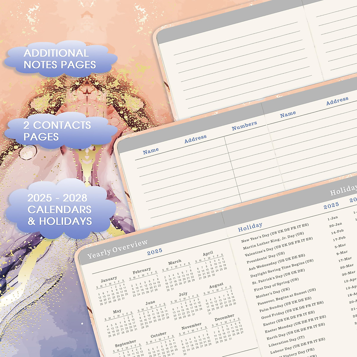 Pocket Planner/Calendar 2023-2026 - Monthly Pocket Planner/Calendar with 63 Notes Pages, Jul. 2023 - Jun. 2026, 3.8" x 6.4", 3 Year Monthly Planner with Inner Pocket + Pen Hold - Purple Waterink