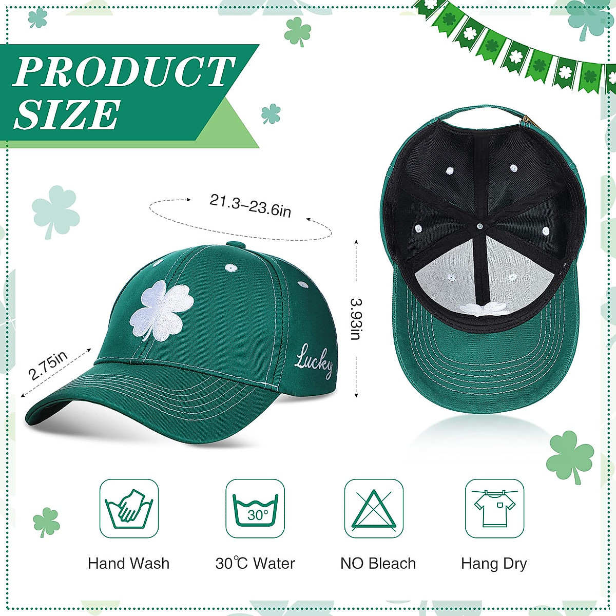 4 Pcs St. Patrick's Day Baseball Hat Shamrock Baseball Cap Irish Hat Clover Embroidered Hat Irish Gifts for Men Women (Green)