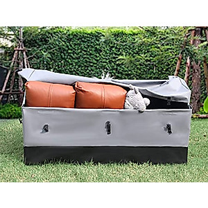 FVSCM 172 Gallon Outdoor Storage Box Waterproof, Portable Soft Deck Box for Outdoor Cushions, Throw Pillows, Garden Tools, Pool Towel and Accessories, Grey & Black