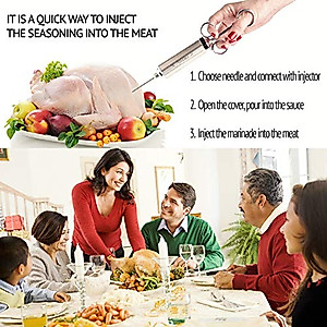 Meat Injector Kit Stainless Steel Food Syringe & 3 Marinades Needles for BBQ Grill Professional Smoker Seasoning Culinary Barbecue Syringe & Meat injectors for Smoking