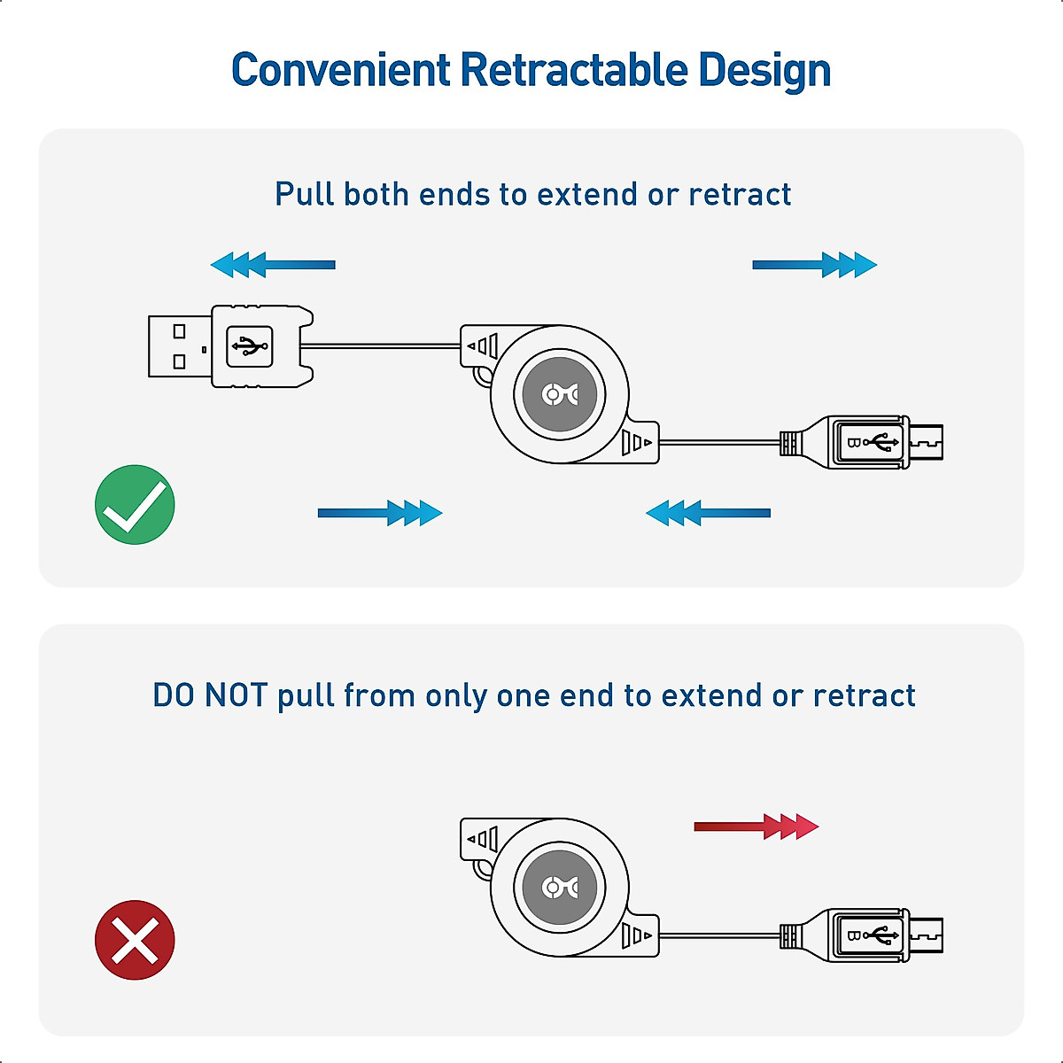 Cable Matters 2-Pack Retractable Micro USB Cable - 2.5 Feet
