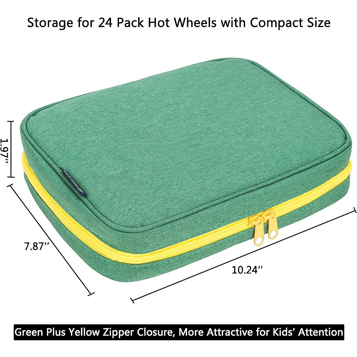 KISLANE 24 Toy Cars Storage for Toy Cars, Storage Case Compatible with 24 Toy Cars, Matchbox Cars, Mini Toys, Toy Cars Storage for Kids, Bag Only (Green)