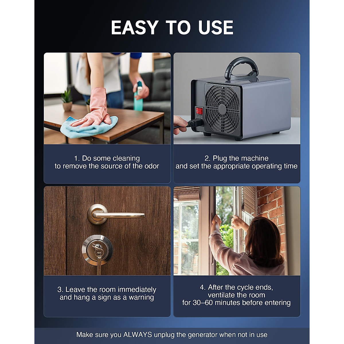 CREWORKS Ozone Generator, 25000 mg/h High Capacity Ozone Machine for Car Home Smoke Pet Odor Removal, Commercial Ozone Odor Eliminator Air Purifier with Timer Display for 3200 sq ft Room, Black