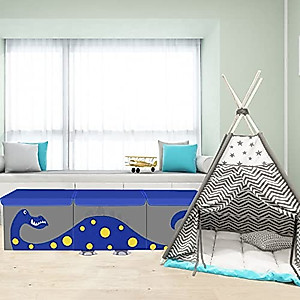 ASKETAM Kid Large Dinosaur Toy Box for Boy and Girl Cute Toddler Toy Storage Bin with Lid Baby Toy Chest Room Decor Organizer Basket (Blue)