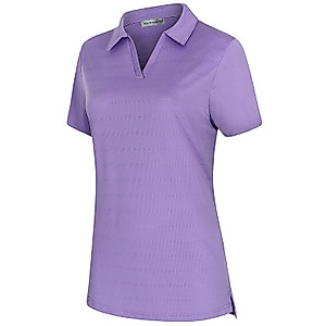 MISS FORTUNE Women Excersice Tops, Tennis Polo Shirts V-Necks Golf Top for Short Sleeves, Purple 3XL