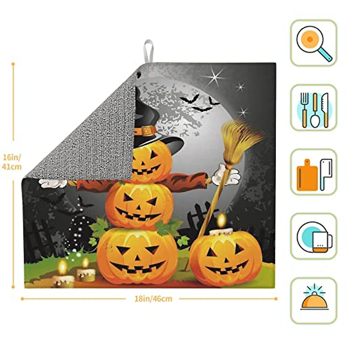 Halloween Pumpkins Printed Drying Mat For Kitchen Ultra Absorbent Microfiber Dishes Drainer Mats Non-Slip Silicone Quick Dry Pad - 18 X 16inch