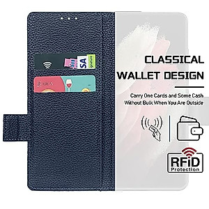 KUGEW for Samsung Galaxy Z Fold 5 Case with S Pen Holder & Camera Cover, Luxury Leather Wallet Phone Cover Built-in S Pen Slot Kickstand Function Card Holder Hinge Protection Shockproof (Blue)