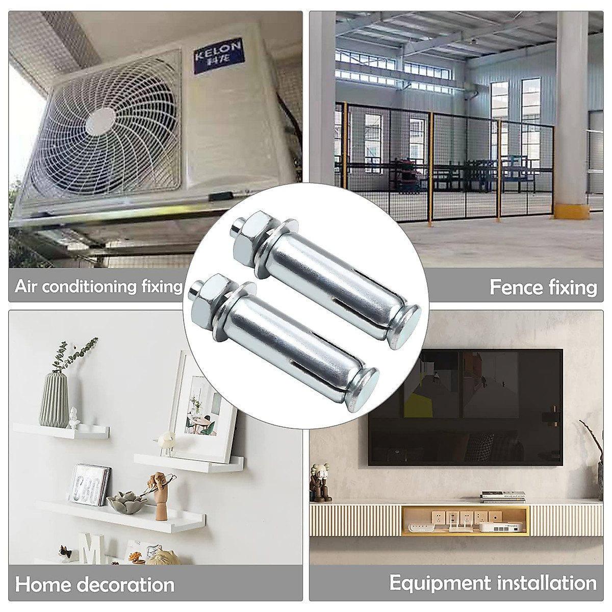 MroMax M8x60mm Zinc Plated Carbon Steel Expansion Bolts Hex Nuts Sleeve Anchor Fastener for Fence Home Installation Air Conditioning 10pcs