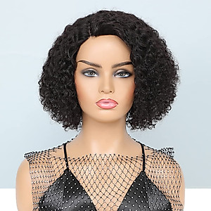 HUA Human Hair Wigs for Black Women Bob Wear and Go Glueless Wig 10 Inch Short Curly Bob Wig Human Hair Glueless Wigs Human Hair Kinky Curly Wig for Black Women I Part Lace Wig Natural Black Color