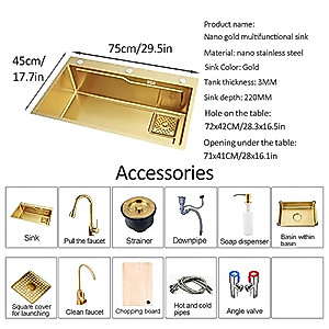 GaRcan Gold Undermount Kitchen Sink Modern Sink Utility Sinks 304 Stainless Steel Commercial Sink Built-in Workstation Sink Farmhouse Sink Laundry