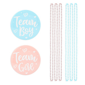 Sparkle and Bash Baby Gender Reveal Party Favors, Team Boy and Girl Button Pins, Bead Necklaces (48 Pieces)