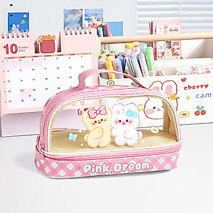 MIFJNF Cute Pencil Case Kawaii Pencil Case Aesthetic Large Capacity Pencil Case School Supplies Pencil Pouch for Girls (Pink)