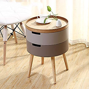 SJYDQ Bedroom Small Simple Bedside Table Round Bedside Table, Side Table Double Drawer Bedside Table